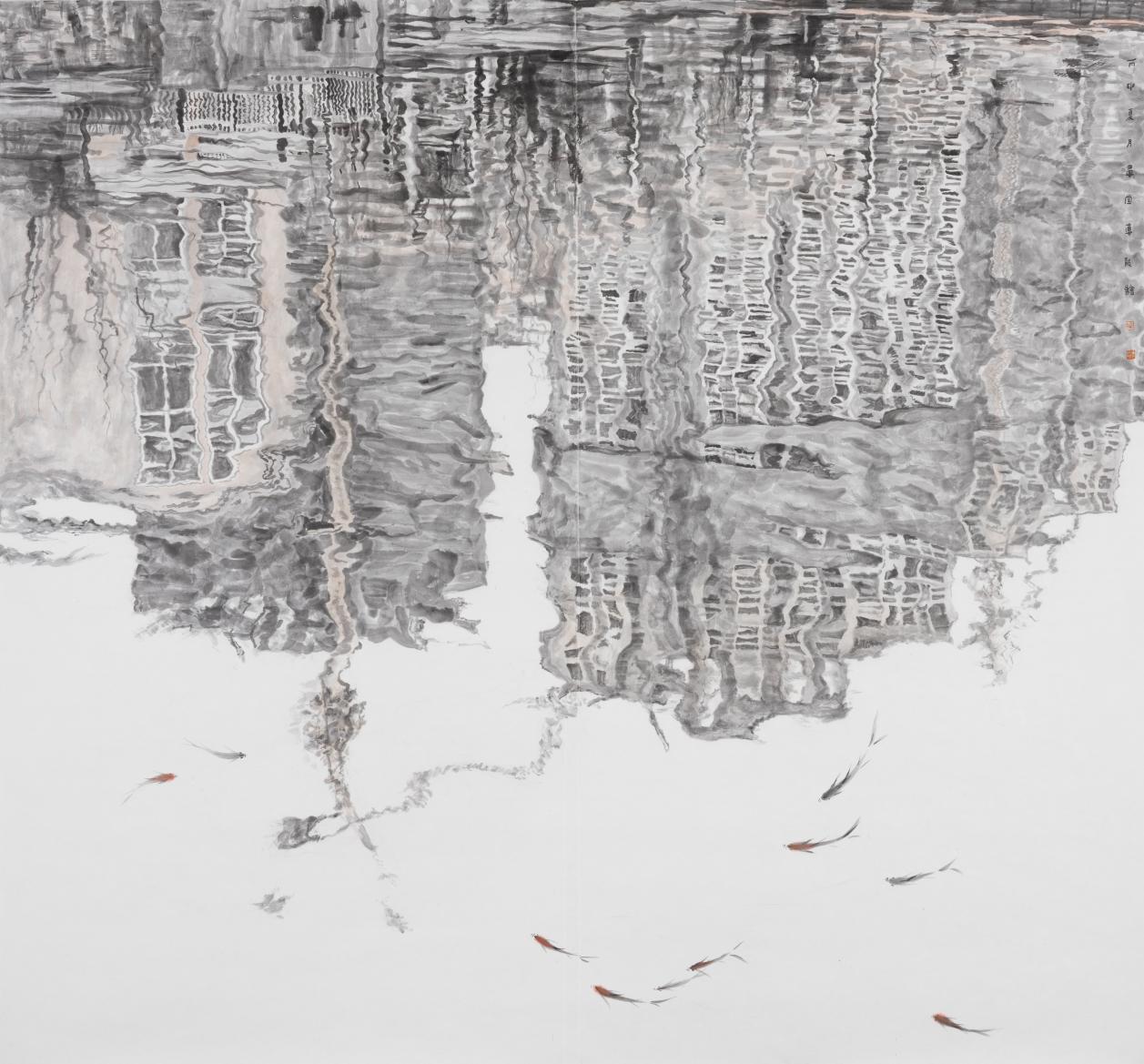 Liu Delong， Illusion City，ink on paper， 192cm×180 cm， 2015.